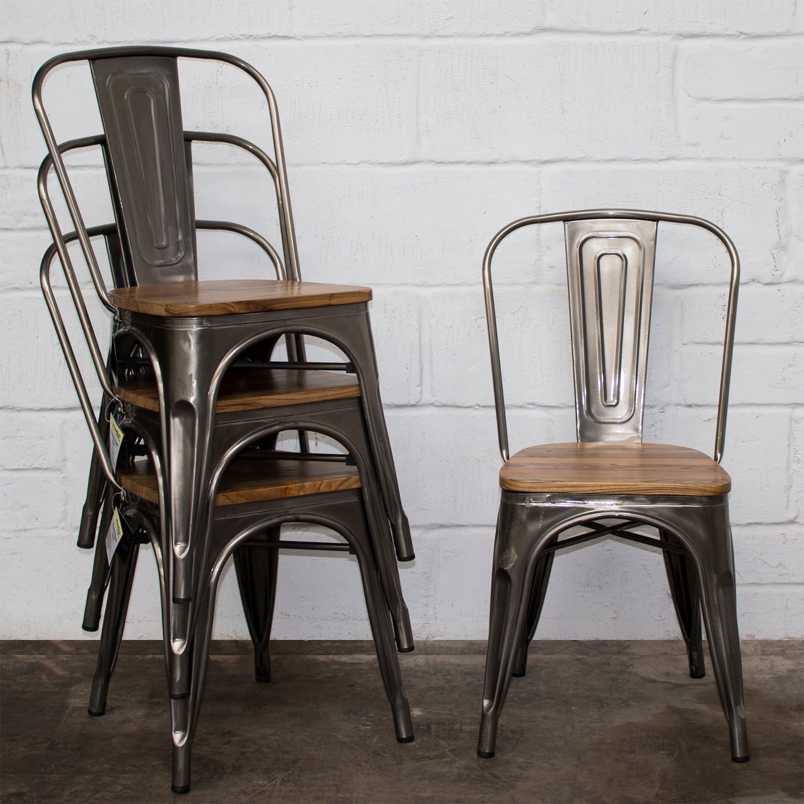 Set of 4 Steel Metal Industrial Dining Chair Kitchen Bistro Cafe ...